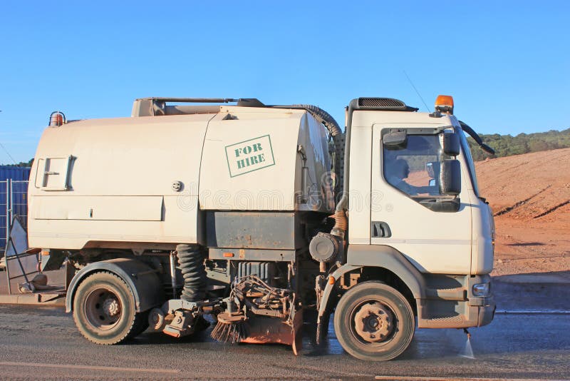 Road sweeper at work stock photo. Image of heavy, work - 158655450