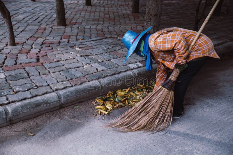 Road Sweeper Worker Cleaning City Street Editorial Image - Image of ...