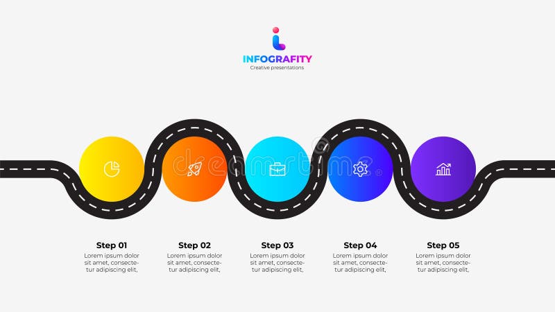 Road Timeline Infographic with 5 Steps, Options or Processes Stock ...