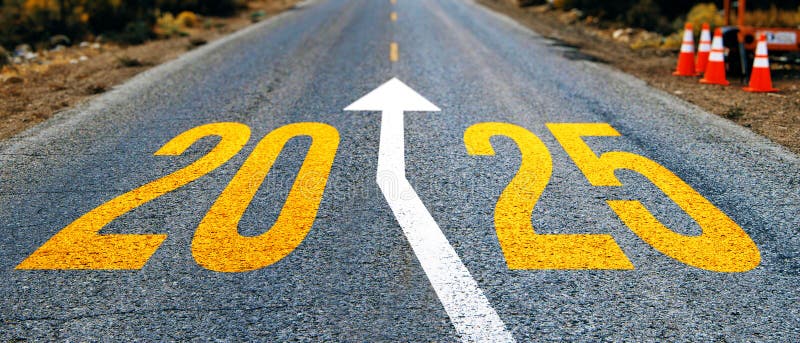 Road To 2025 with Arrow on Asphalt, Symbolizing Forward Direction and ...