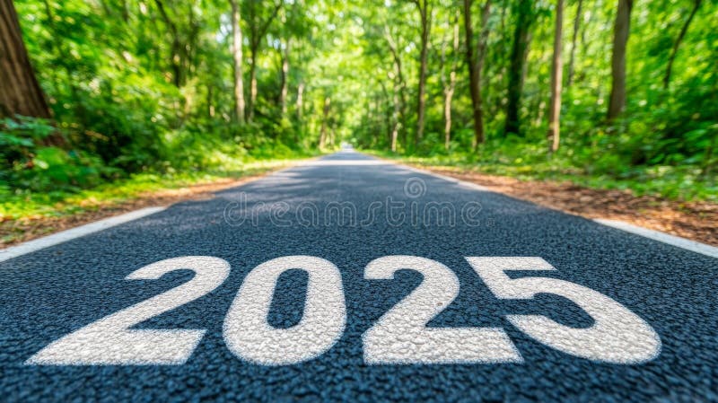 Road To 2025 Asphalt Path Winding through Lush Forest, Symbolizing ...