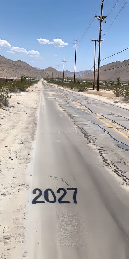 Road To 2027, a Cracked Asphalt Path Leads To the Distant Future with ...