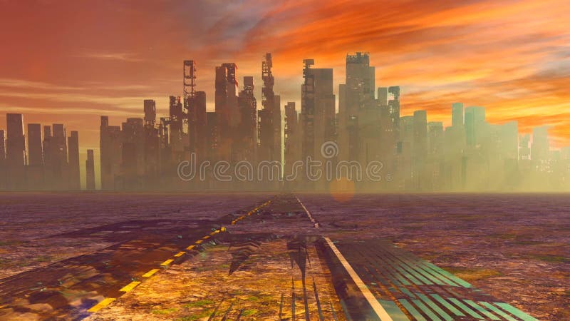 Road to desolate city stock footage. Video of extreme - 176196390