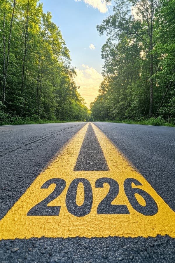 Road To 2026 Empty Asphalt Road through Forest, New Year Concept for ...