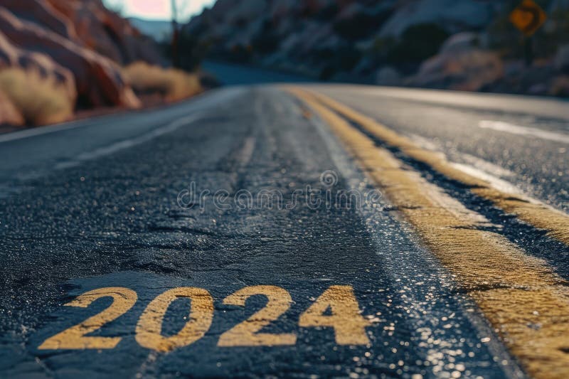 Road To 2024, Empty Street with the New Year 2024 Written on the Road ...