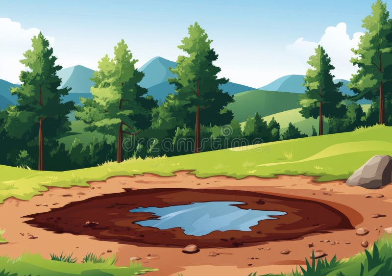 Road To the Forest Cartoon with Mud Puddles Stock Photo - Image of ...