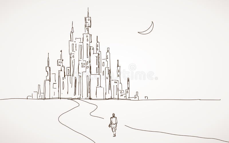 Road to future cities. stock illustration. Illustration of people ...