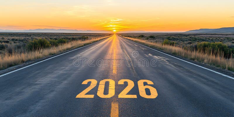 2026 Road To the Future New Year Sunrise Landscape Stock Illustration ...