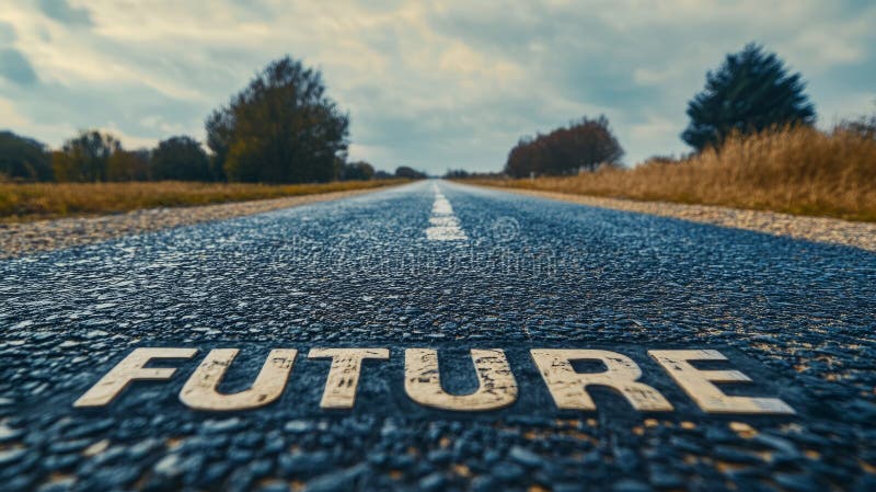 Road To the Future with Future Written on Asphalt Under Cloudy Sky ...