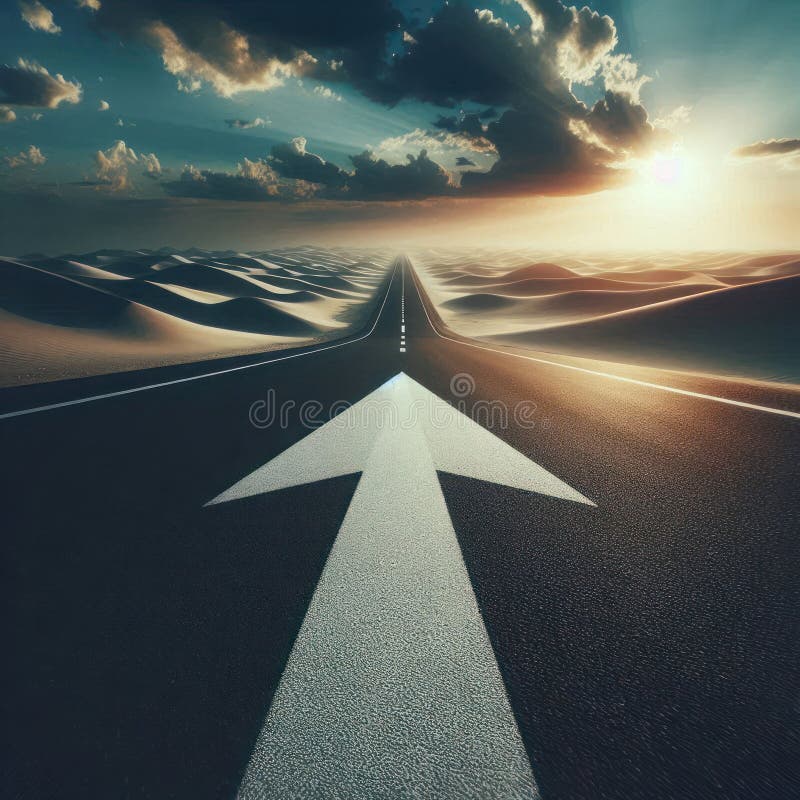 The Road To Infinity through the Desert at Sunset. Stock Photo - Image ...