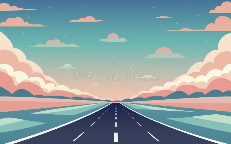 Road To Infinity, Vacation Trip, Banner Horizon Road Sky. Vector ...
