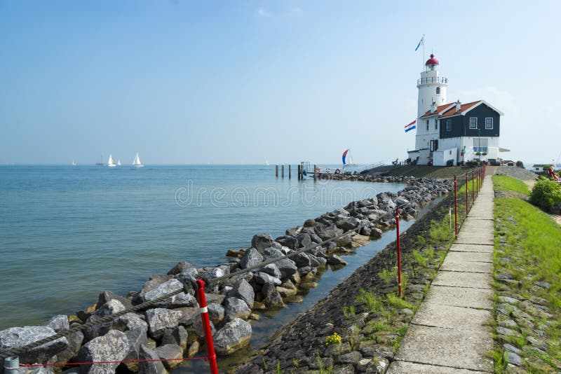 The Road To Lighthouse, Marken, the Netherlands Stock Image - Image of ...