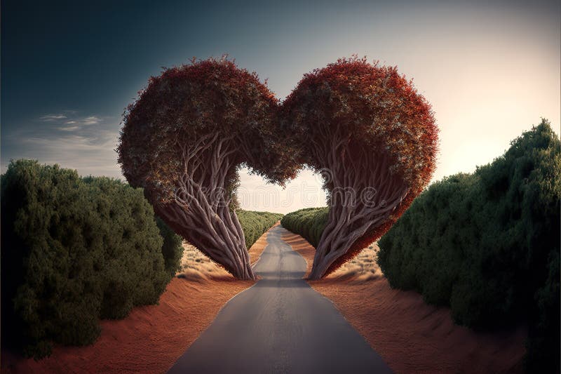 Road To Love .Trees in the Shape of a Heart. Generative AI Stock ...