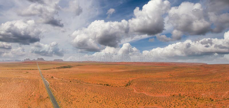 Road To the Monument Valley, Aerial View from Drone at Sunset Stock ...