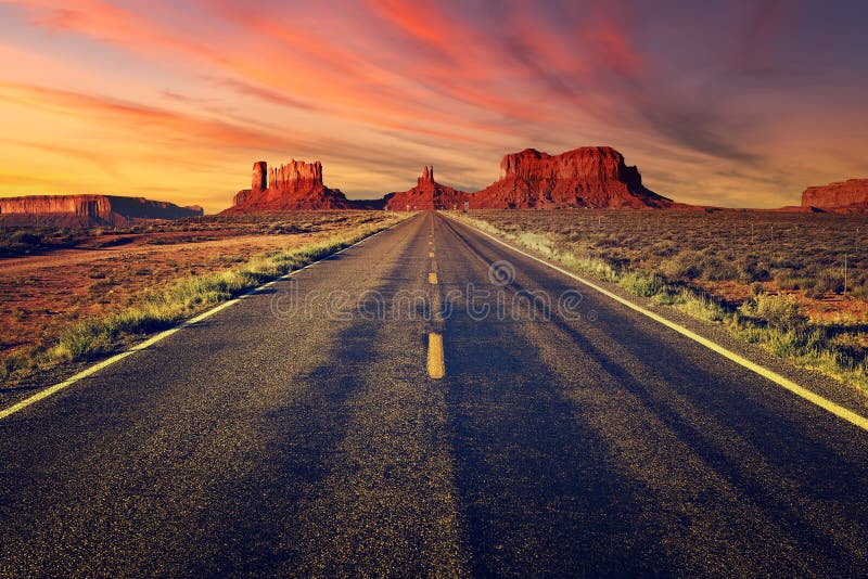 Road To Monument Valley at Sunset Stock Image - Image of nature, land ...