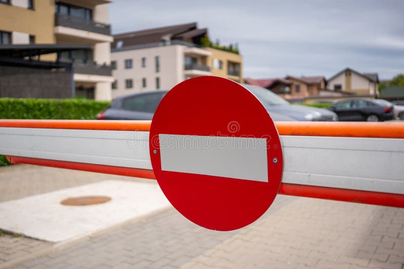 Road To Private Apartment Complex Blocked by Prominent Stop Sign Stock ...