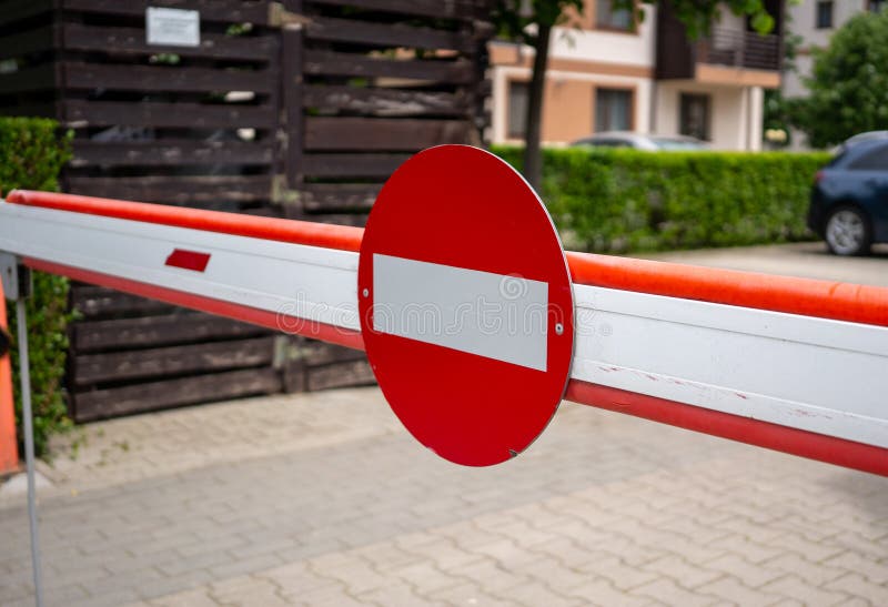 Road To Private Apartment Complex Blocked by Prominent Stop Sign Stock ...