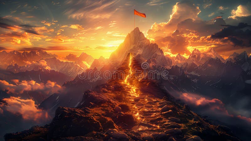 Road To the Summit: a Drawing of Climbing a Mountain. Generated by AI ...