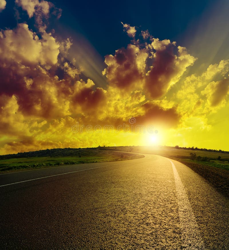 Sunset and Asphalt Road To Horizon Stock Image - Image of beautiful ...