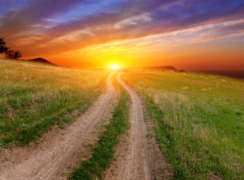 Road to sunset stock photo. Image of horizon, meadow - 46723302