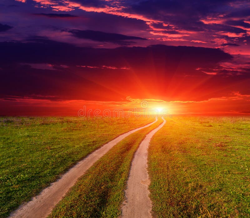 Field Dirt Road To Sunset Stock Images - Download 349 Royalty Free Photos