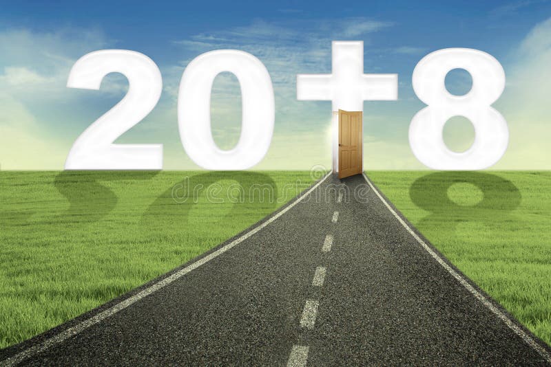 Road Toward Number 2018 with a Cross Symbol Stock Illustration ...
