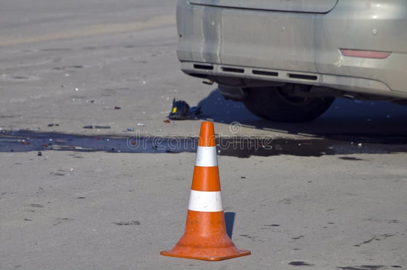 Road Traffic Cone on Accident Site Stock Image - Image of barrier ...