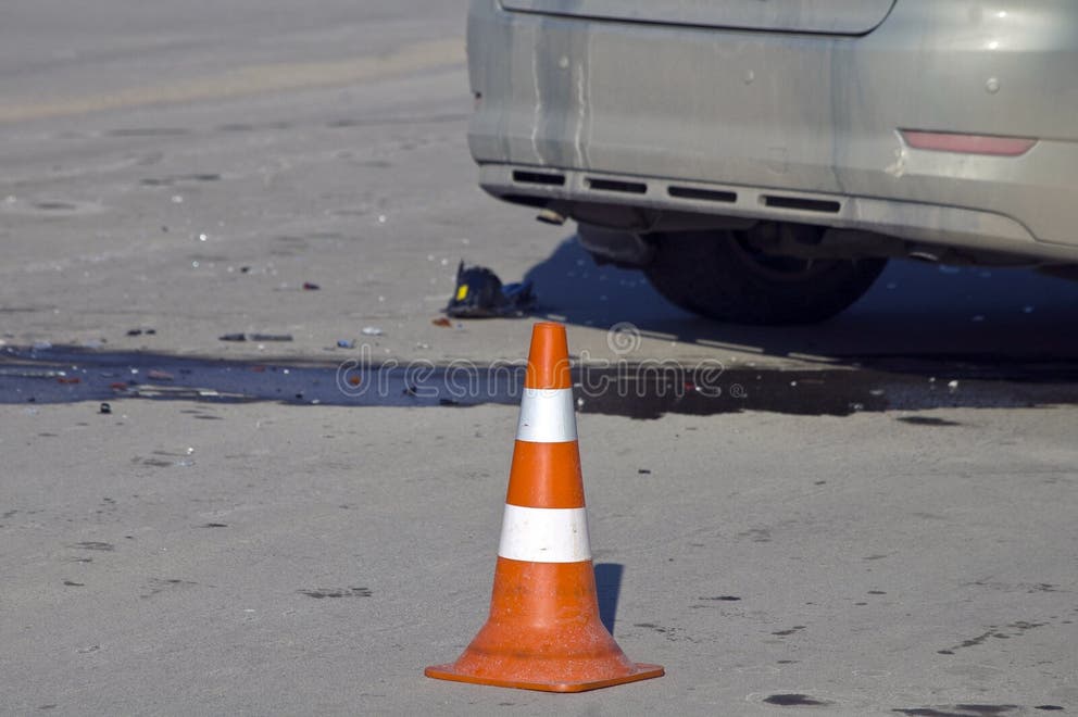 Road Traffic Cone on Accident Site Stock Image - Image of barrier ...