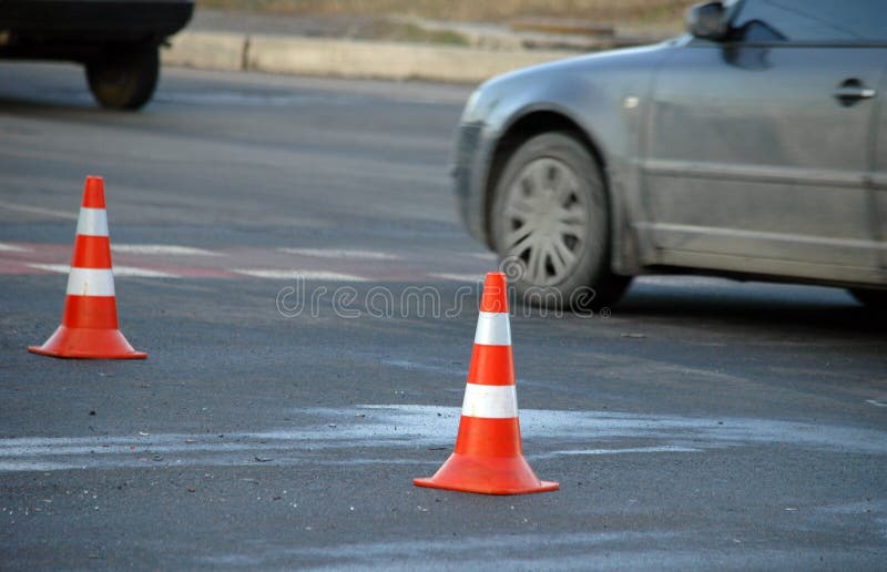 Road Traffic Cone on Accident Site Stock Photo - Image of driver ...