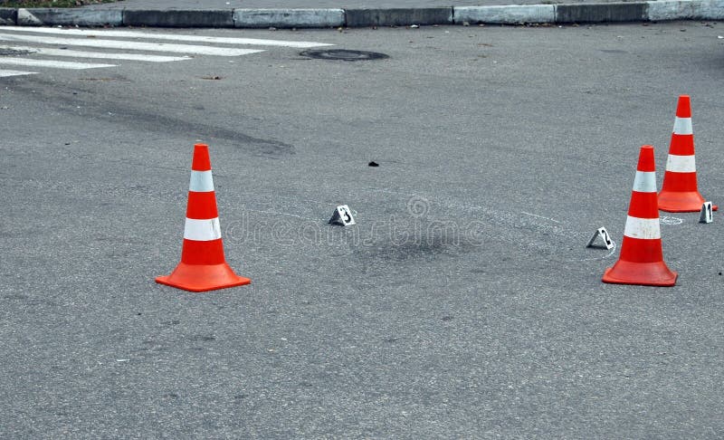 Road Traffic Cone on Accident Site Stock Photo - Image of hazard ...