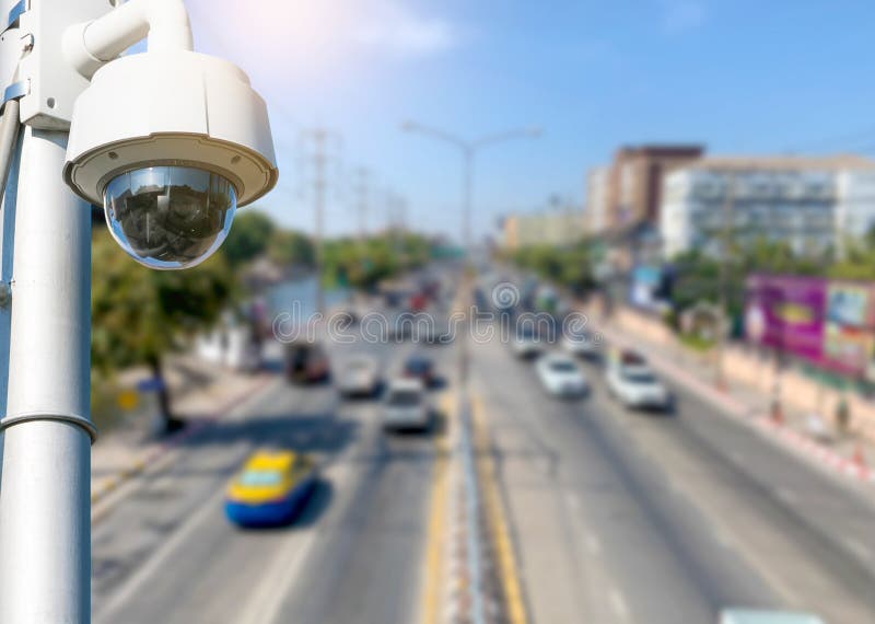 Road Traffic Control Cctv Security Cameras with Blur Traffic Background ...