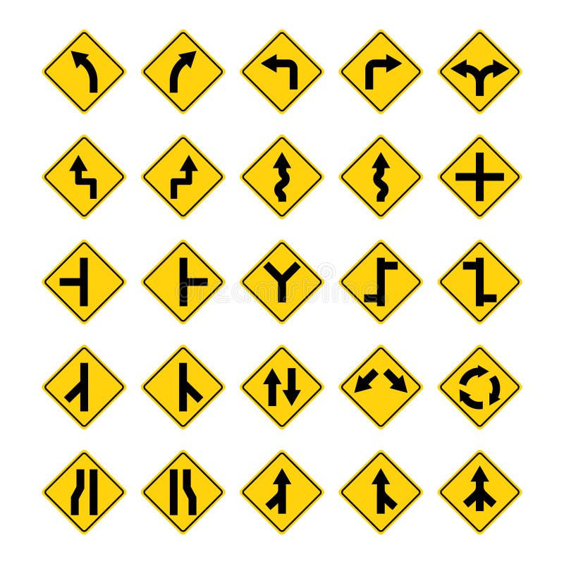 Road Traffic Sign Vector Illustration, Set Yellow Road Traffic Sign ...
