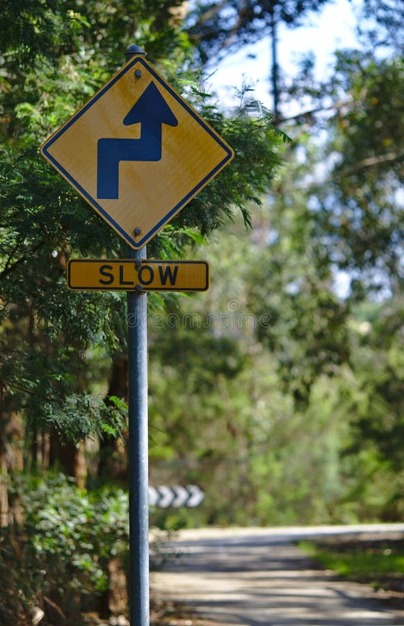 Road Traffic Sign Warning To Slow Down Stock Image - Image of slow ...