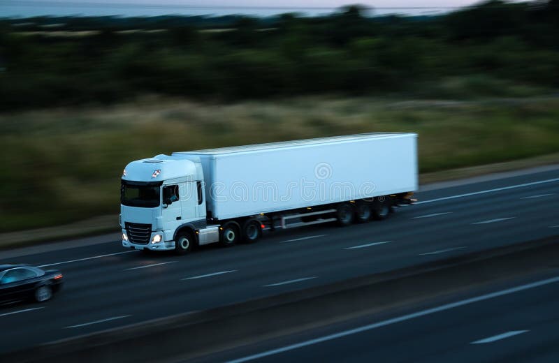Road Traffic - White Lorry at the Dusk Time Stock Photo - Image of ...
