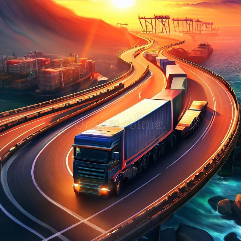 Road Transport the by Truck Stock Illustration - Illustration of ...
