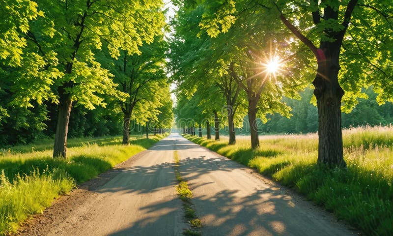 A Road with Trees on Either Side is Shown in the Image. Stock ...