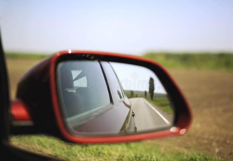 Road and Trees Reflected in Rear-view Mirror Stock Photo - Image of ...