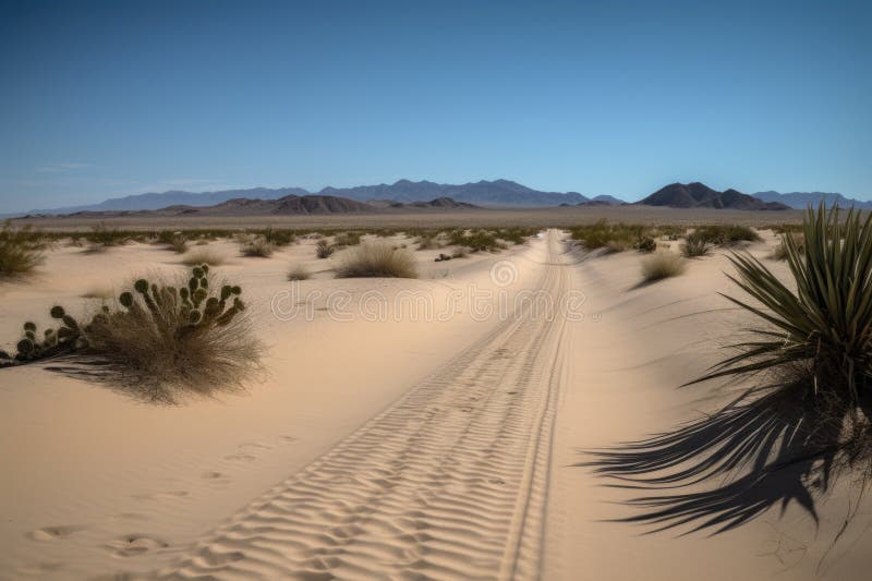 Road Trip through the Desert, with Sand Dunes and Cacti in the ...