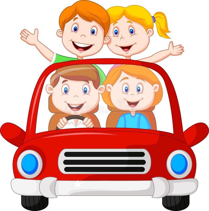 Road Trip with Family Cartoon Stock Vector - Illustration of journey ...