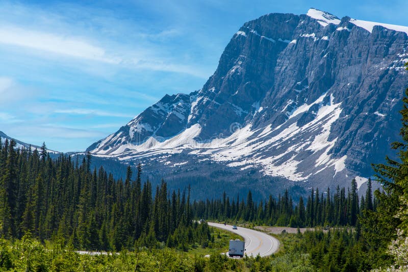 Road Trip with a Great View of Big Mountain and Blue Sky in Alberta ...