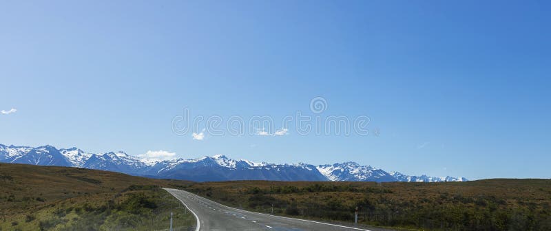 The Road Trip on the Hill with Snow Mountain at the Road As Blue Sky ...