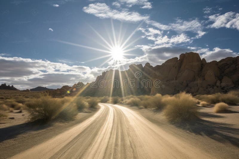 Road Trip through Rugged Desert Landscape, with Towering Sand Dunes and ...