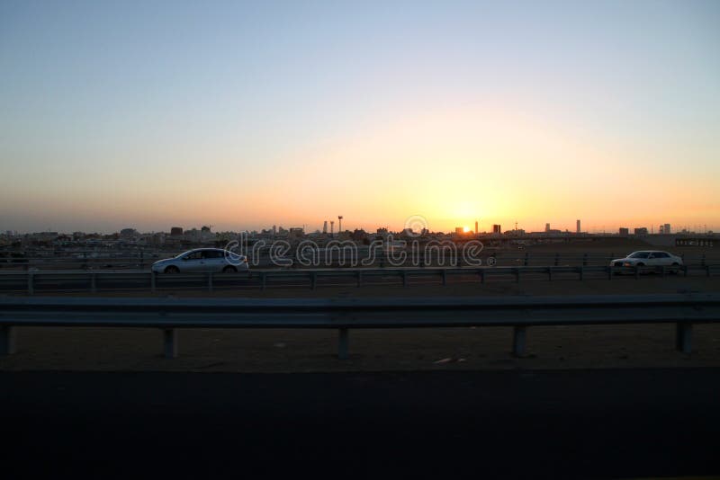 Road Trip on the Road of Saudi Arabia in Summer while Sunset Stock ...