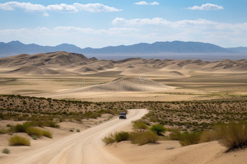 Road Trip To the Desert, with Sand Dunes and Rolling Hills in View ...