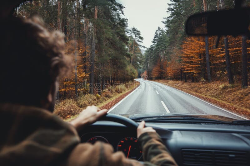 Road Trip with Windows Down in Car and Long Empty Road Driving Stock ...