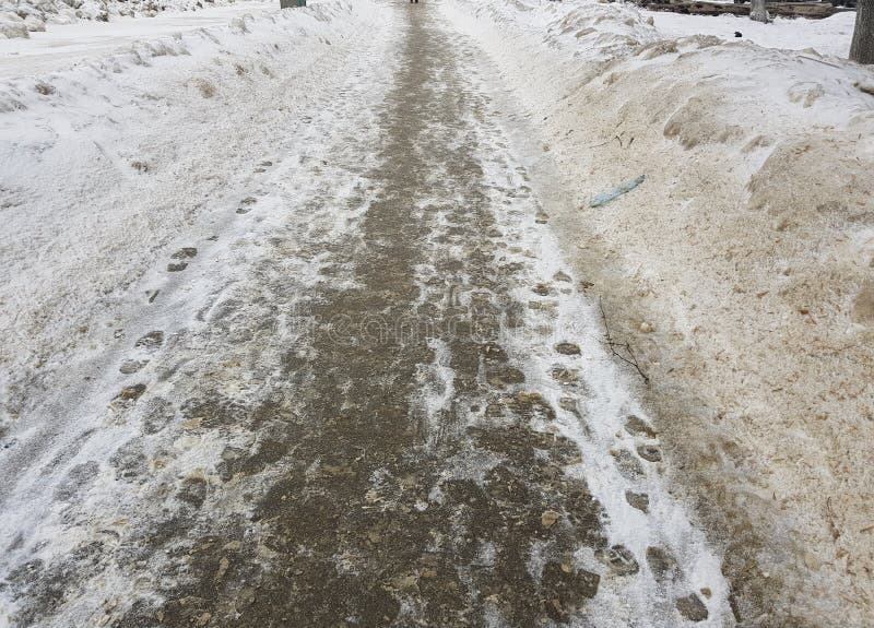 Road and Trodden Path in the Snow Stock Photo - Image of nature ...