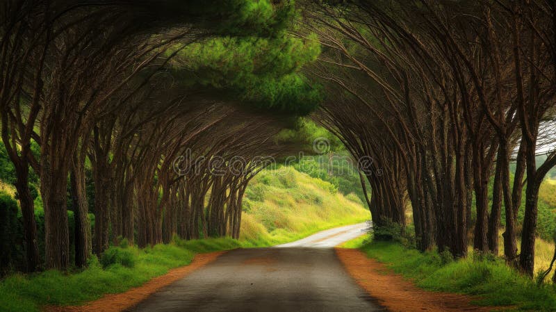 A Road with a Tunnel of Trees on Either Side Stock Illustration ...