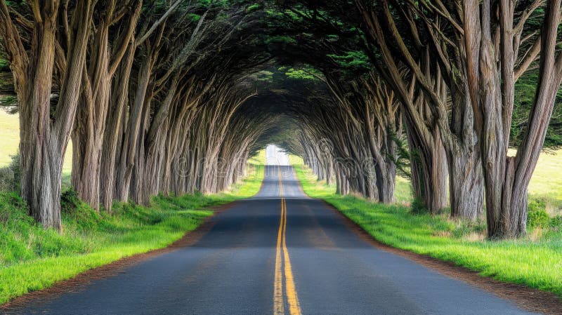 A Road with a Tunnel of Trees on Either Side Stock Illustration ...