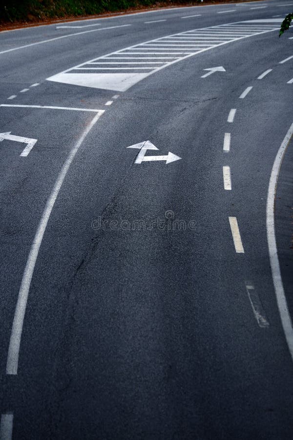 Road with Turn Direction Lane Marks Stock Image - Image of white, right ...