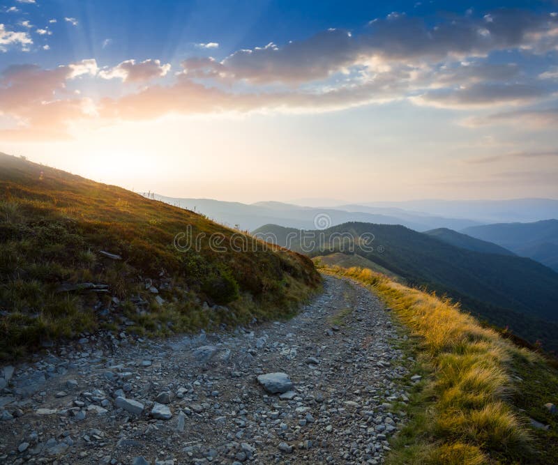Road Turn on Mount Slope at the Sunset Stock Photo - Image of mountain ...